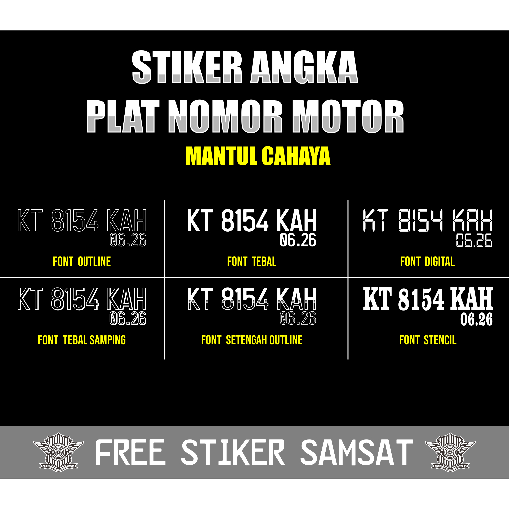 Jual STIKER PLAT ANGKA PLAT NOMOR MOTOR MANTUL CAHAYA REFLEKTIF ...