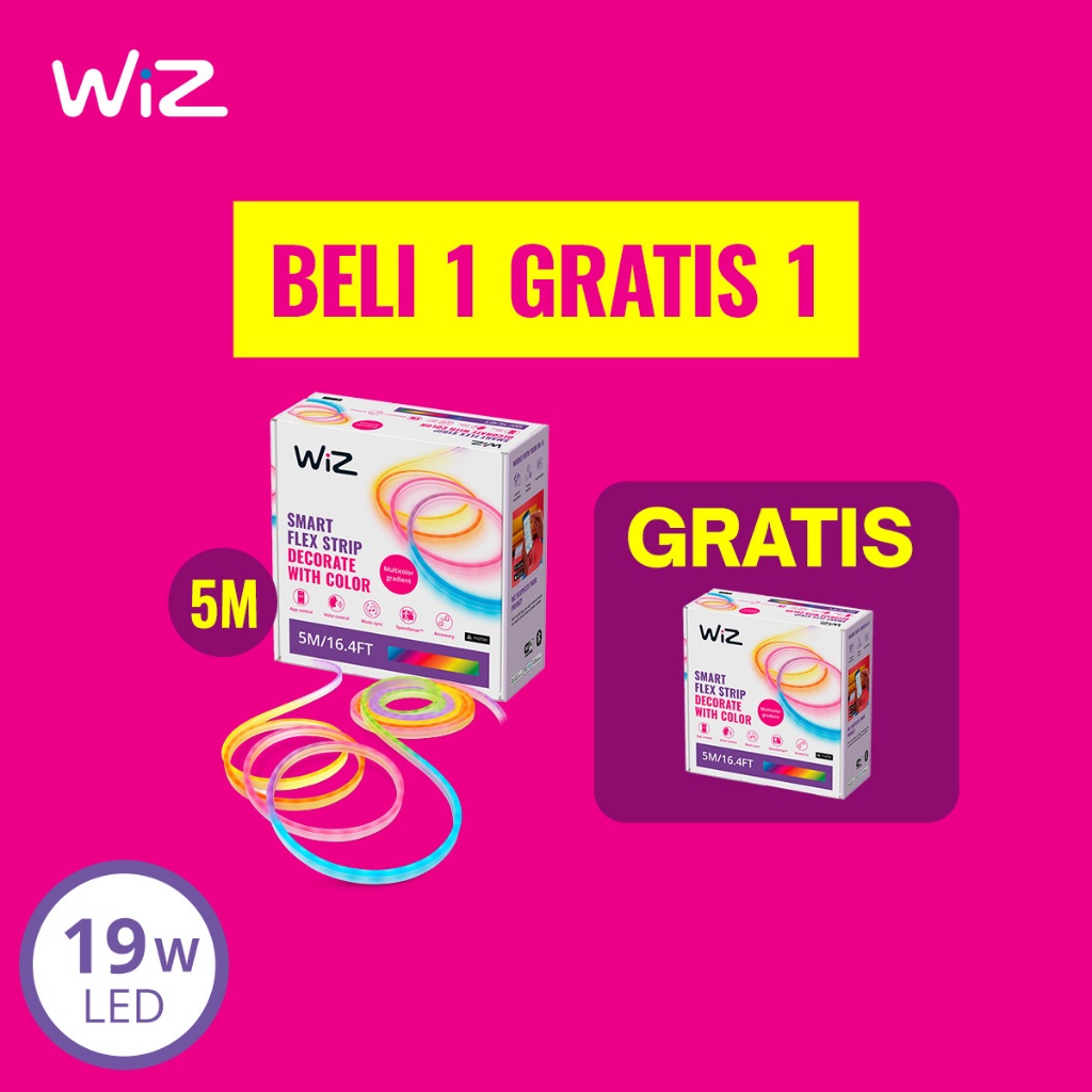 Jual Beli 1 Gratis 1 WiZ Lampu Smart WiFi LED Neon Strip RGBIC 5M - Lampu Hias | Shopee Indonesia