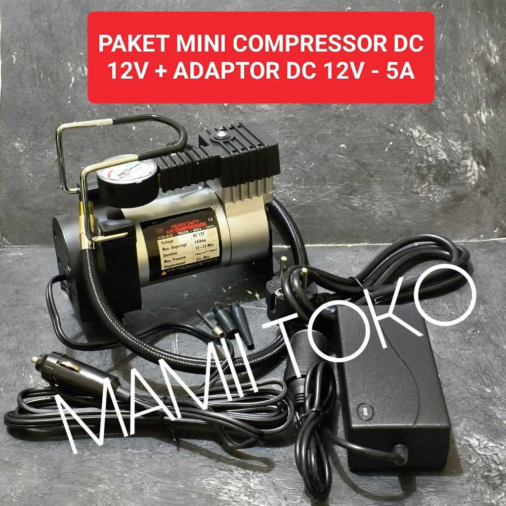 Jual Paket mini kompresor DC 12v + adaptor 5A lighter socket Pompa ban ...