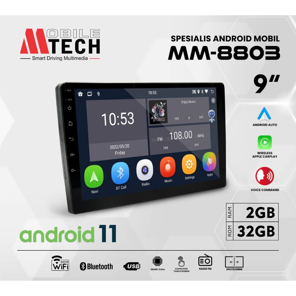 Jual Head Unit Double Din Android Mobile Tech MTech MM-8803 BBE 9” Inch / 10” Inch Ram 2+32GB ...
