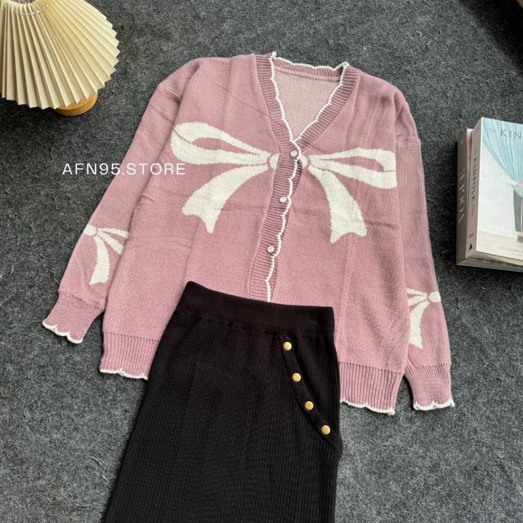 Jual Set Baju Rajut Yolanda Motif Pita - ONESET Rok + Kulot Cardigan ...