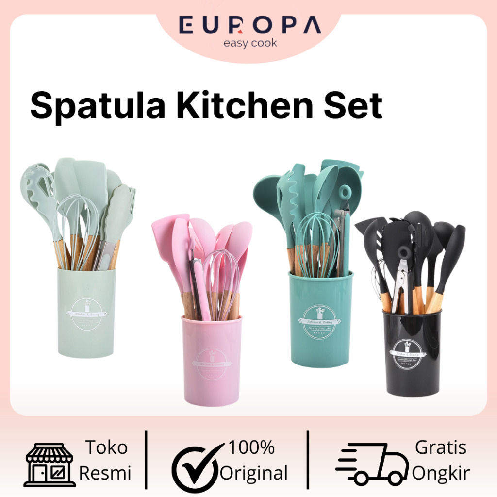 Jual Spatula Set isi 12pcs + Wadah / Kitchen Utensils Sets Silicone ...