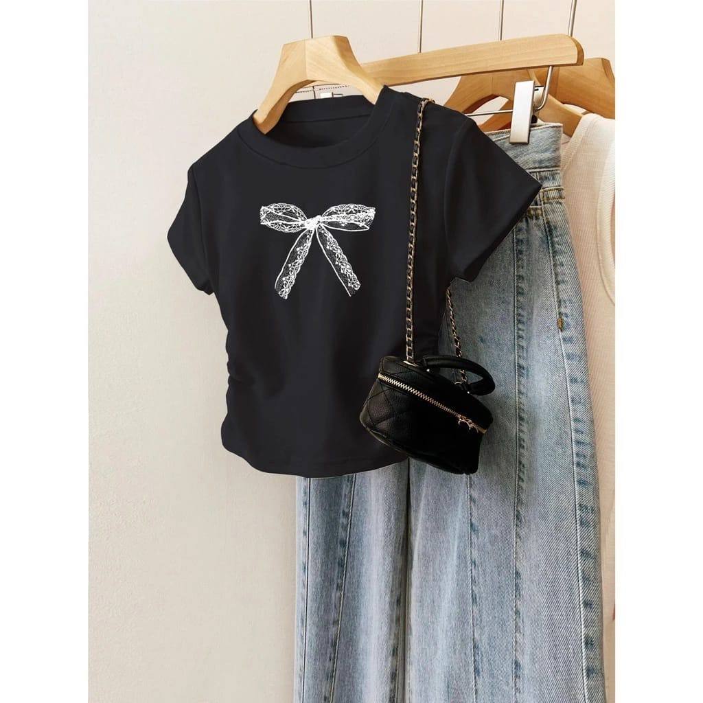 Jual Crop Top Wanita LASO Ribbon Knit Rib (LD 108, P 40) | Shopee Indonesia