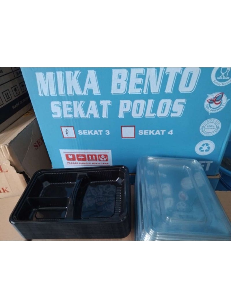 Jual Mika Bento Sekat 3 Bahan Tebal Sudah Ada Tutup Isi 50 pcs | Shopee Indonesia