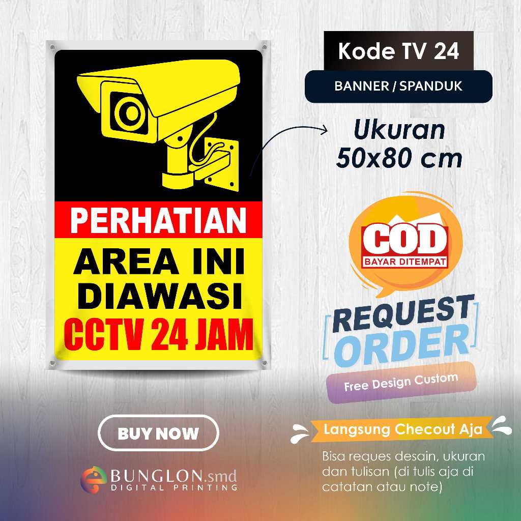Jual SPANDUK BANNER AREA INI DI AWASI CCTV 24 JAM KODE TV 24 KUNING ...