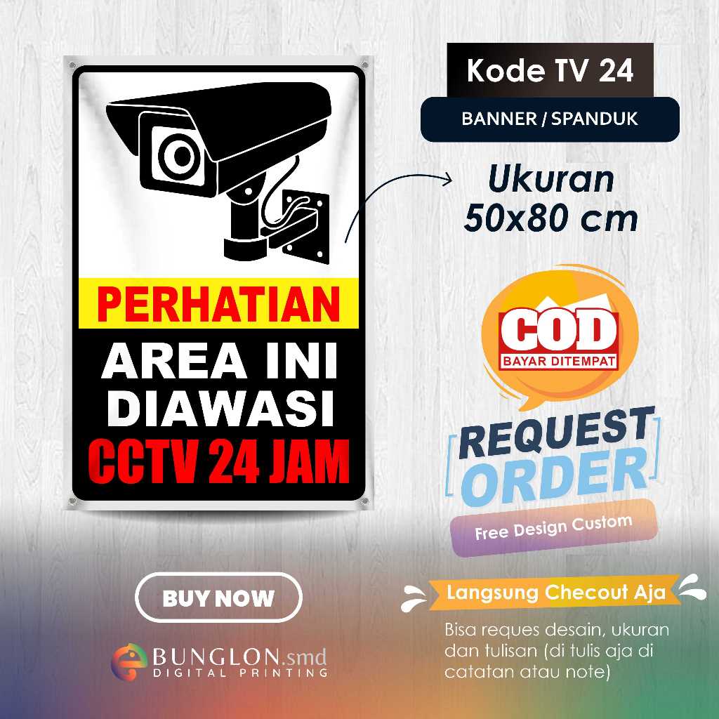Jual SPANDUK BANNER AREA INI DI AWASI CCTV 24 JAM KODE TV 24 HITAM ...