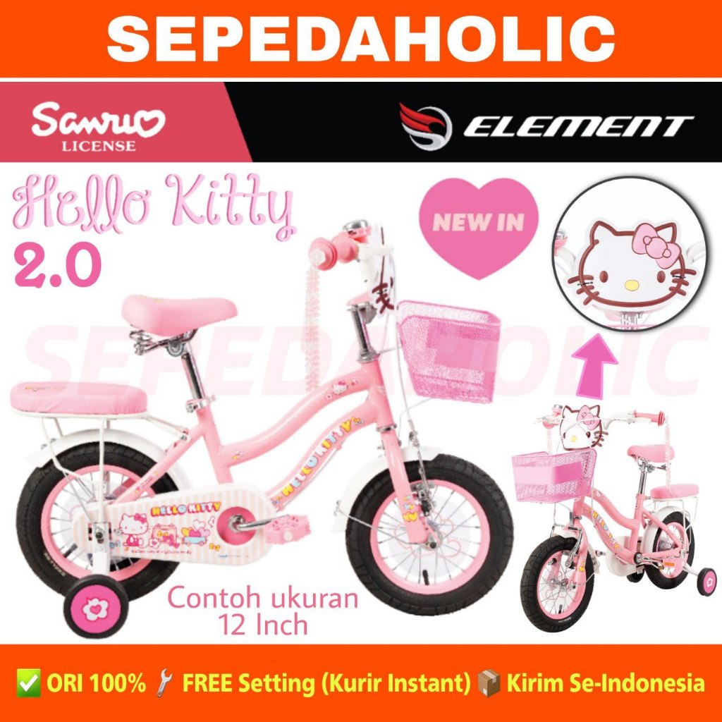 Jual Sepeda Anak Perempuan ELEMENT HELLO KITTY 2.0 NEW 2024 Ukuran 12 ...