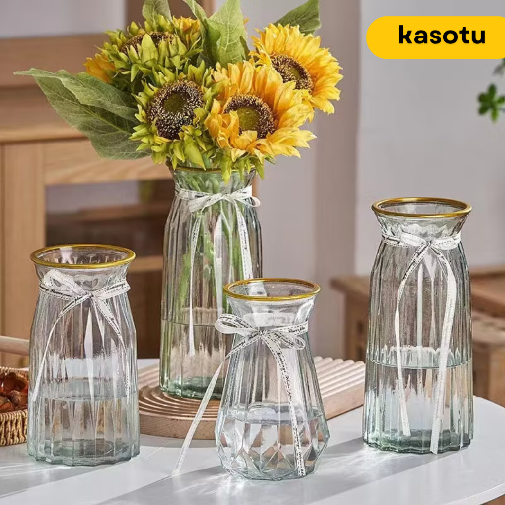 Jual Vas Vase Pot Bunga Kaca Ribbon Aestetic Hiasan Meja Tamu Bening ...