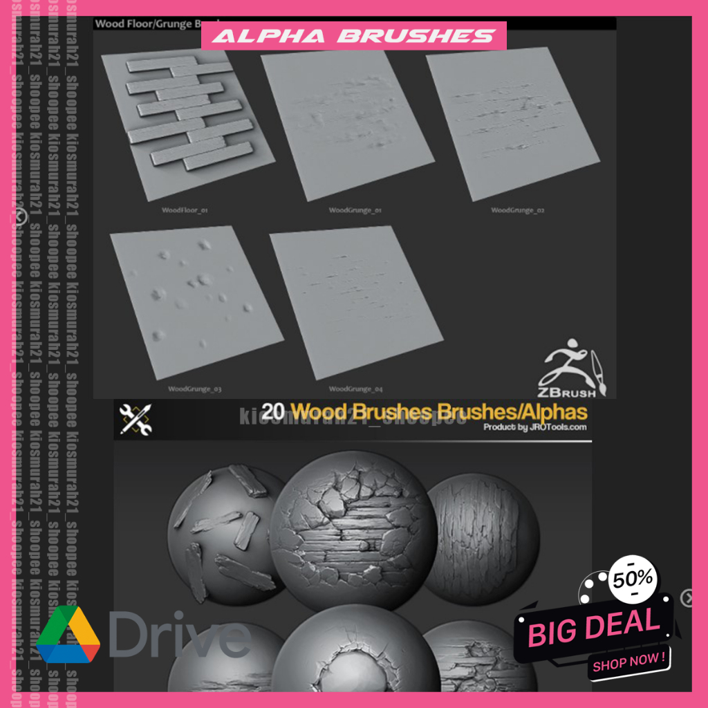 Jual ZBrushSP - 20 Wood Brushes - Alphas Vol.1 Alpha Map Brushes Alphas ...