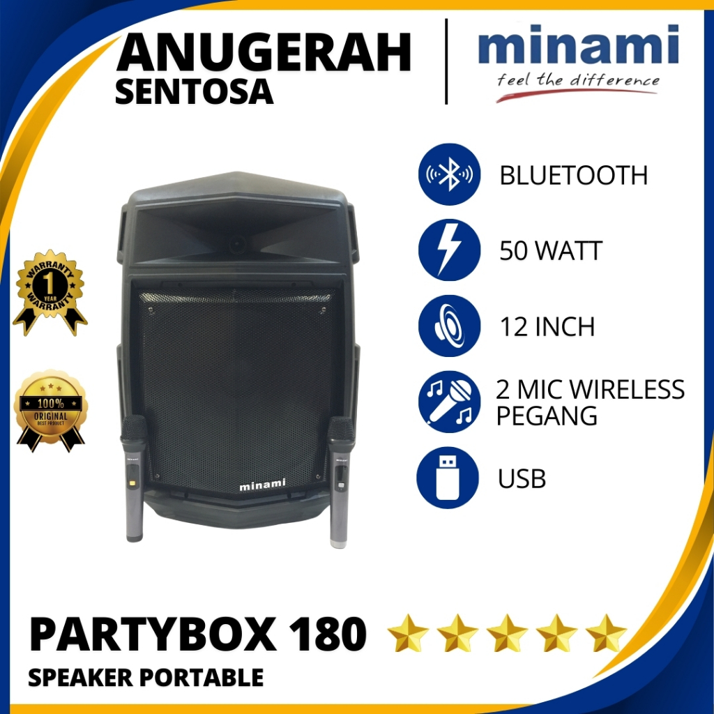 Jual Speaker Portable Wireless Bluetooth Minami Partybox 180 Ukuran 12 ...