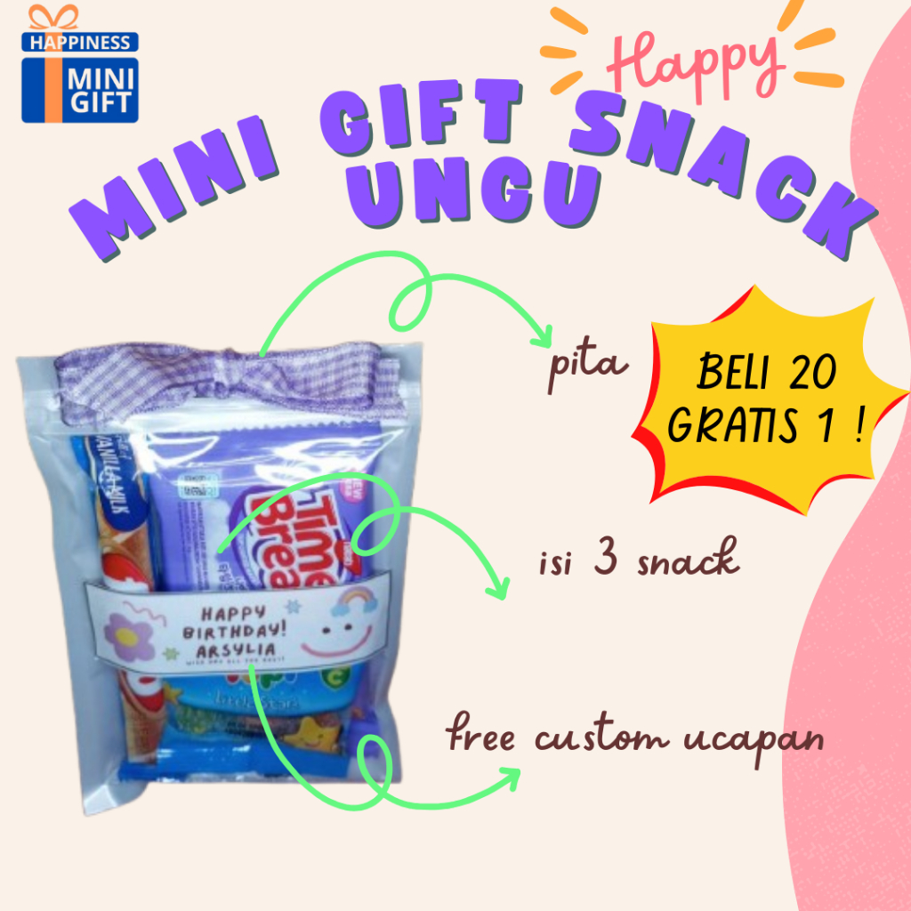 Jual HAPPY MINI GIFT SNACK UNGU | FREE CUSTOM UCAPAN | TANPA MINIMAL ...
