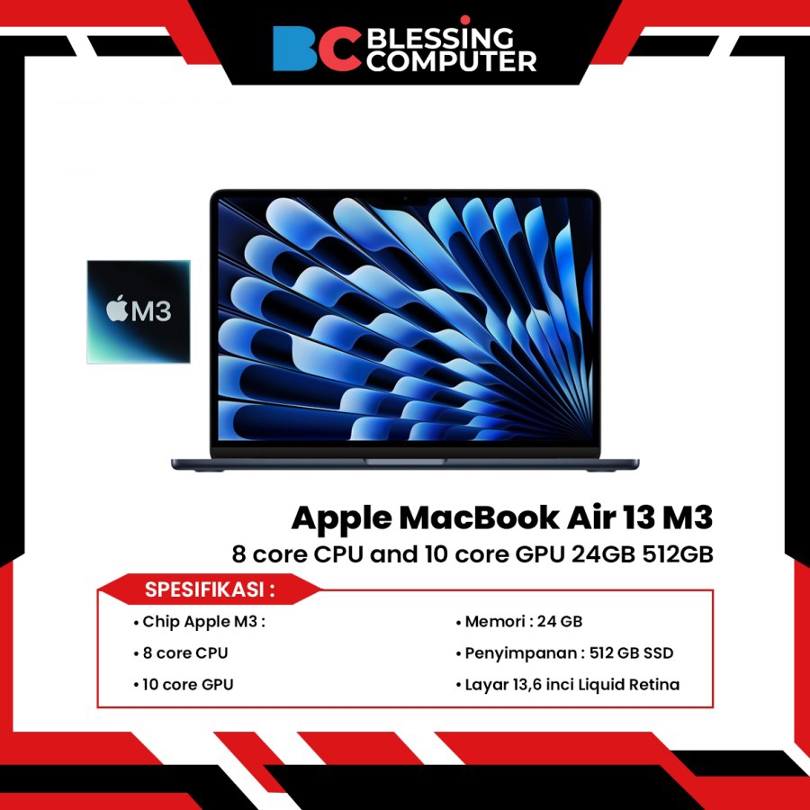 Jual Apple MacBook Air 13 M3 8 core CPU and 10 core GPU 24GB 512GB ...
