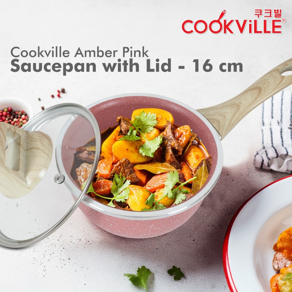Jual [COOKVILLE] Amber Pink Saucepan with Lid 16 cm | Shopee Indonesia
