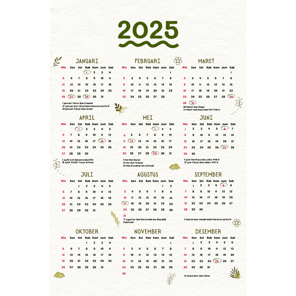 Jual Kalender 2025 Aesthetic - Kalender Dinding 2025 Estetik - Wall ...