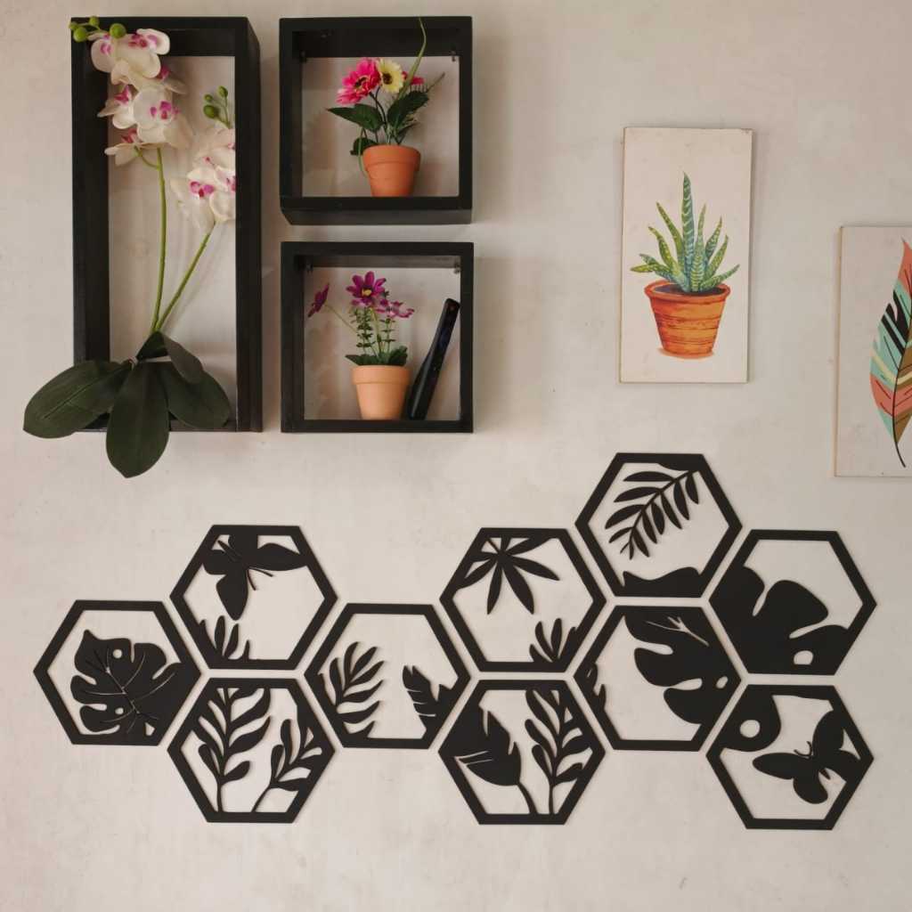 Jual Hiasan Dinding Kayu 3D Hexagon 1 Set (10 pcs) Wall Dekor 10 panel ...
