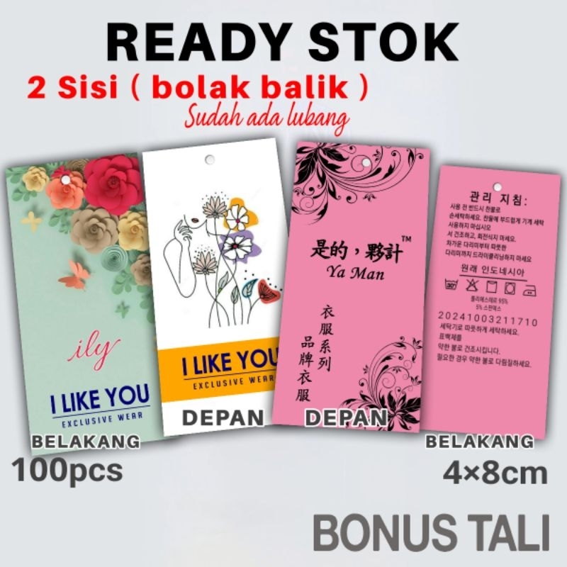 Jual Label baju 2sisi 4x8cm isi 100pcs hang tag baju label merk label ...
