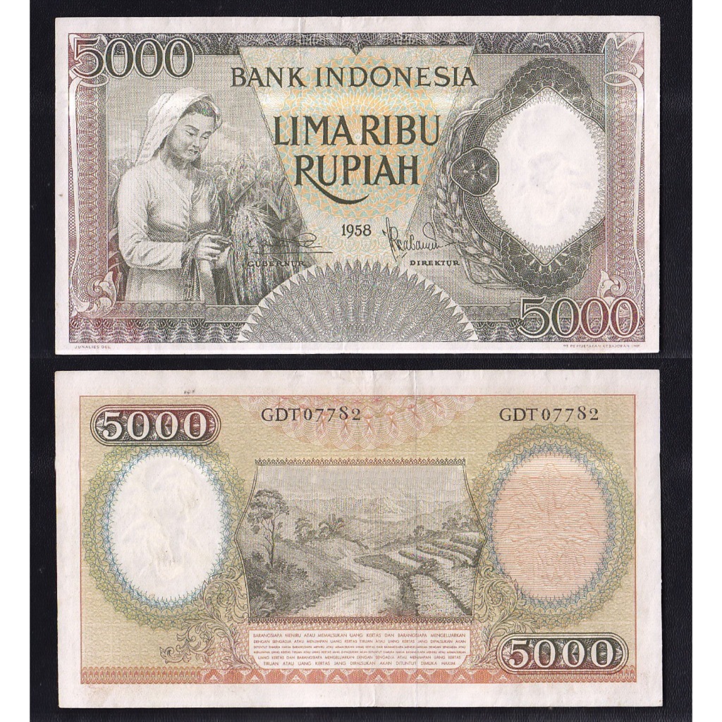 Jual Uang kuno 5000 rupiah tahun 1958 seri Pekerja-1 S/N → GDT 07782 ...