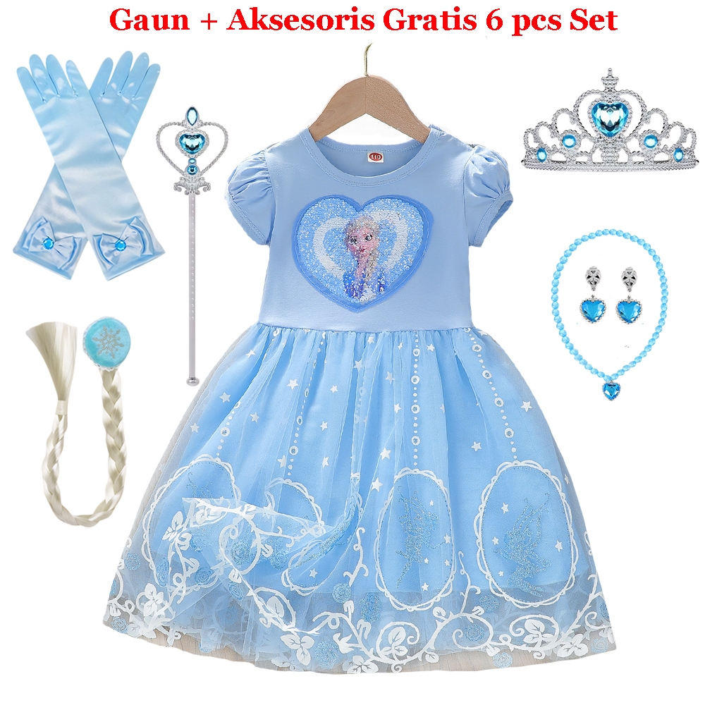 Jual 2-8 tahun Gaun Elsa untuk Anak Perempuan + Aksesori Gratis Gaun ...