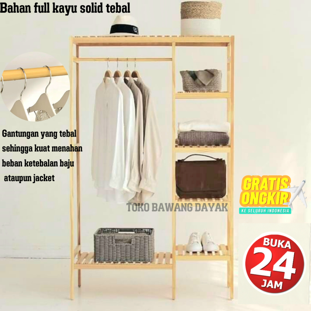 Jual Lemari Baju Gantungan Kayu Triangle Stand Hanger Aesthetic Rak ...