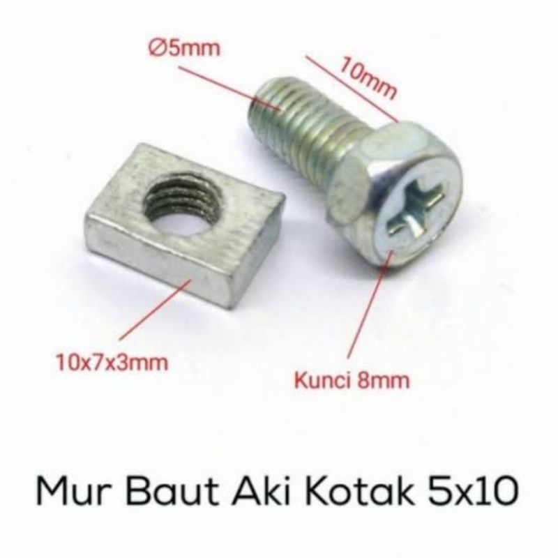 Jual Baut Aki Kering Ukuran M5x10 Kotak | Shopee Indonesia