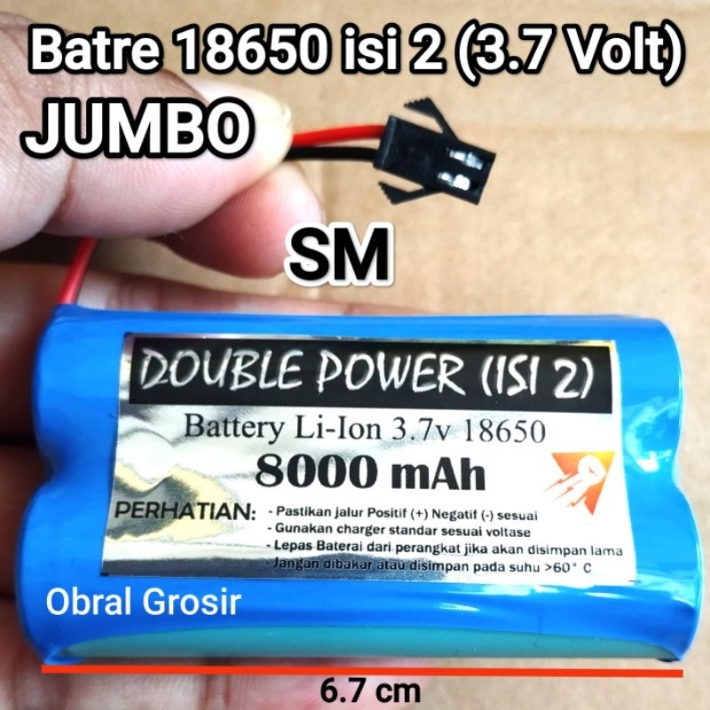 Jual Batre 18650 3.7v isi 2 Double Power baterai Li Ion Jumbo SM XH PH ...
