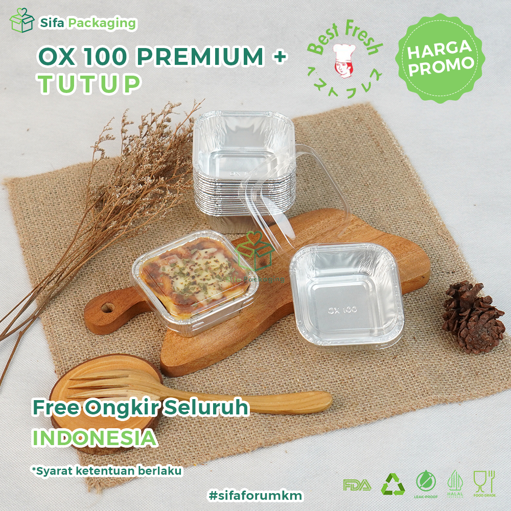 Jual Alumunium Foil Tray Cup OX 100 Premium + Tutup Macaroni Schotel Klapertart Brownies Cake ...