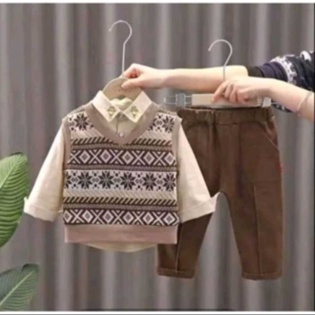 Jual SETELAN 3IN1 ANAK 1-5 TAHUN MODEL RAJUT JERAPAH (VEST, KEMEJA ...