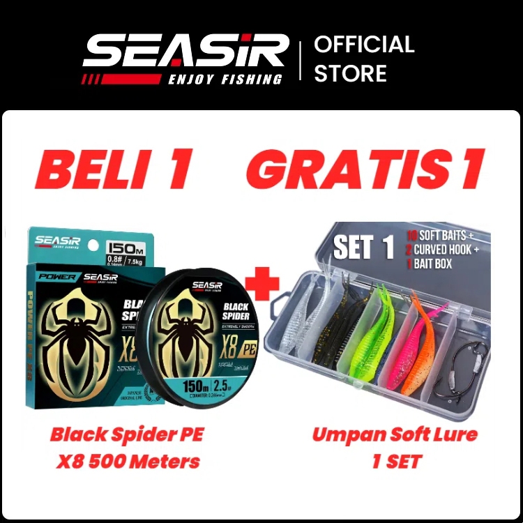 Jual [Beli 1 Gratis 1] SEASIR Black Spider PE X8 Senar Pancing (150 Meter)+ Gratis Bonus=Umpan ...