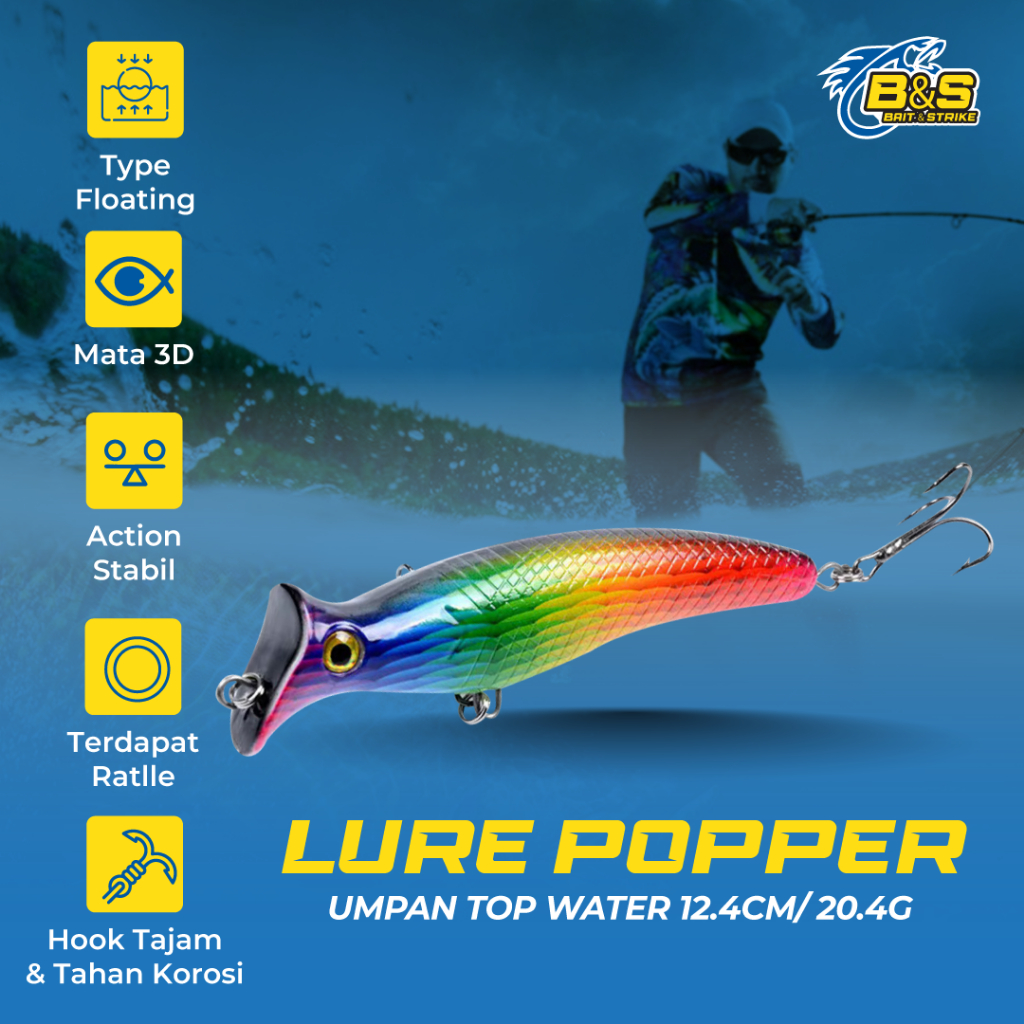 Jual Umpan Pancing Lure Popper 12.4cm / 20.4g Umpan Top Water LP093 | Shopee Indonesia