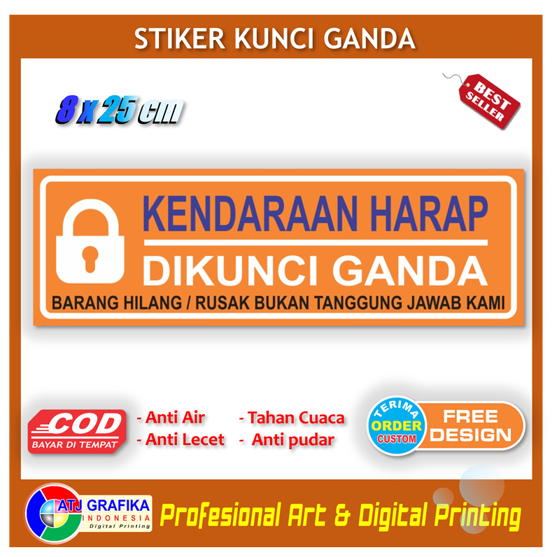 Jual Stiker Kendaraan harap kunci ganda peringatan keamanan motor mobil ...