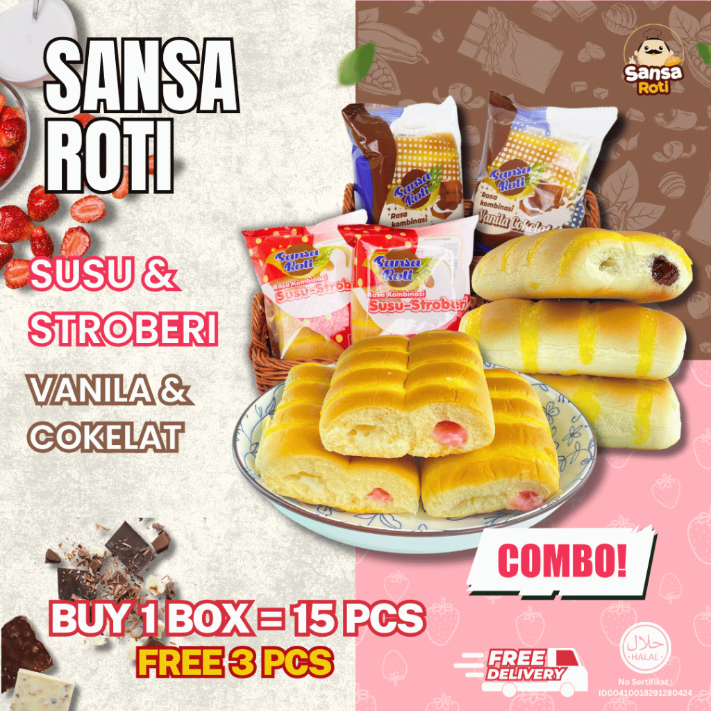 Jual Sansa Roti -18 Pcs Varian Mix 2 rasa Susu Strawberry & Vanila ...