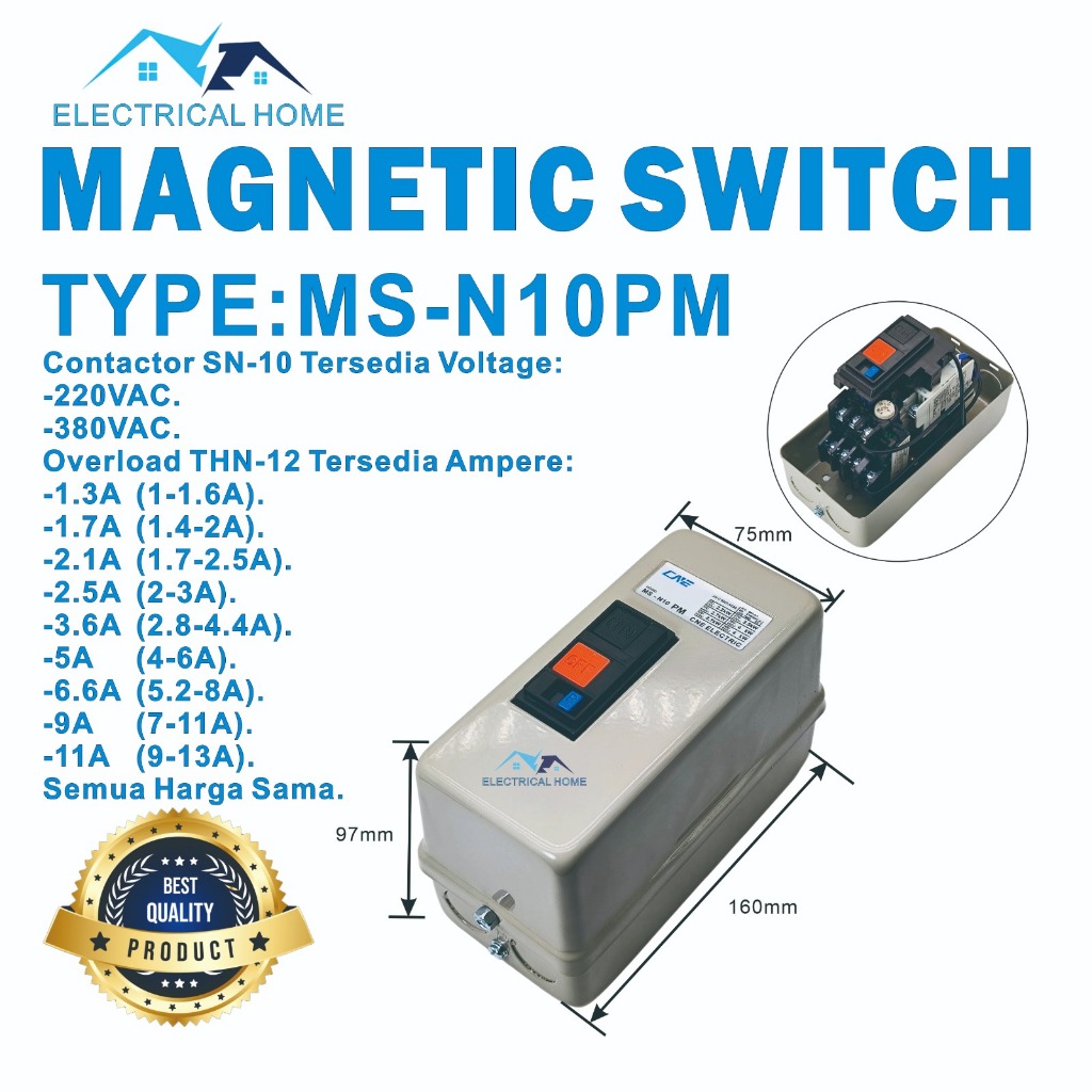 Jual MAGNETIC SWITCH MAGNETIC MOTOR STARTER MSN-10 220VAC/380VAC ...