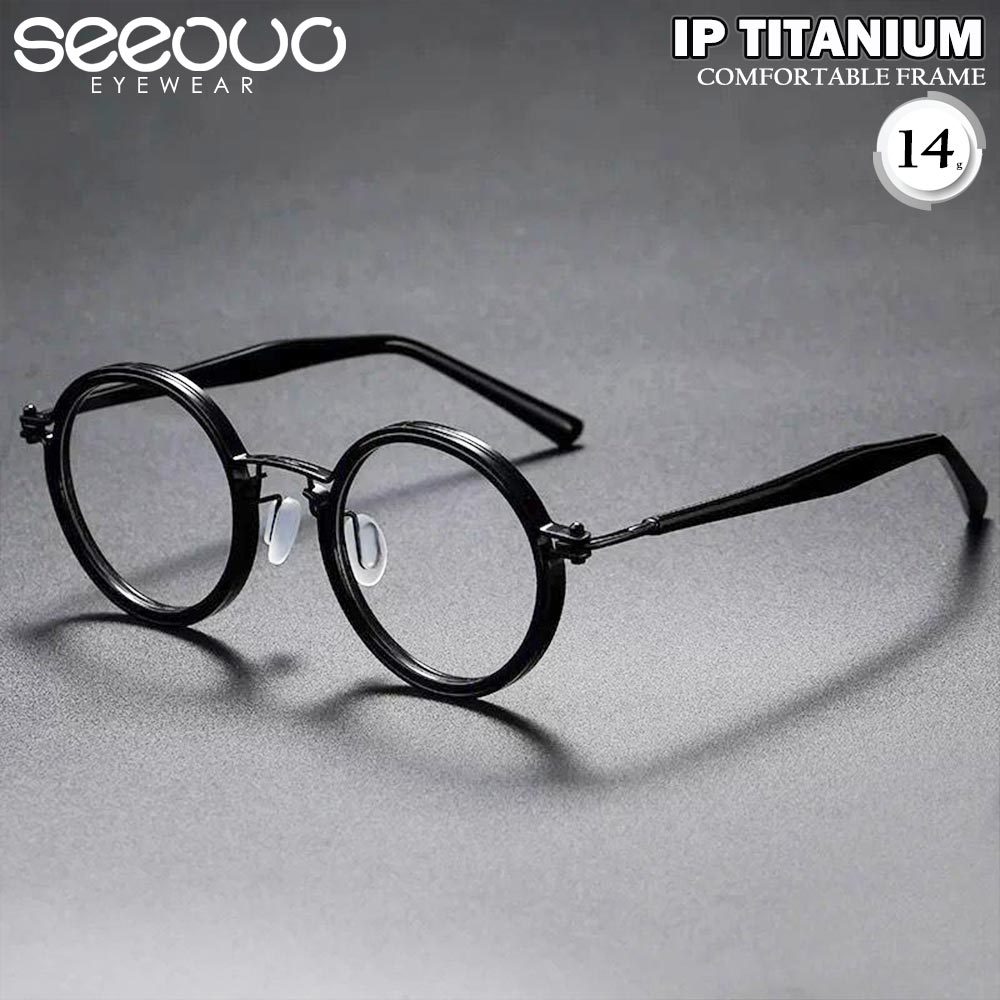 Jual Seeouo Kacamata Model Bulat Retro Classic Lensa Plano Bisa Minus Bahan Titanium High ...