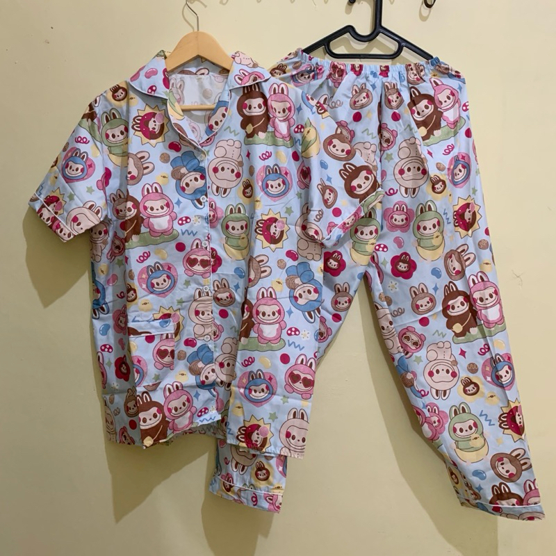 Jual Piyama Labubu Viral Biru Sky Blue | Piyama CP Jumbo Labubu Lengan ...