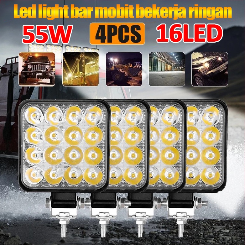 Jual 4PC Lampu LED Sorot Tembak Worklight Mobil Motor 55 Watt 16 Titik Mata 55Watt Offroad 55W ...