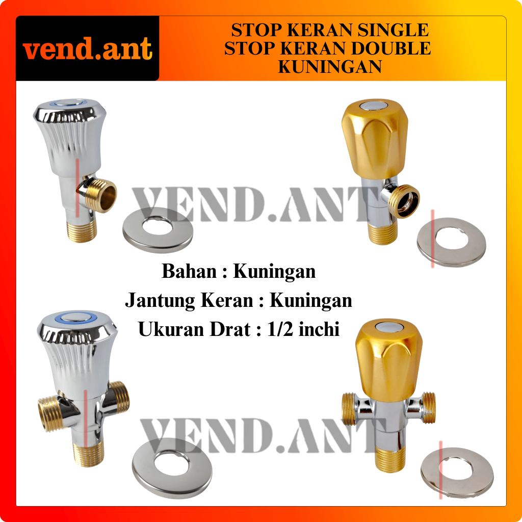 Jual Stop Kran Shower Single Stop Keran Double Tee Kuningan 1/2 inch | Shopee Indonesia