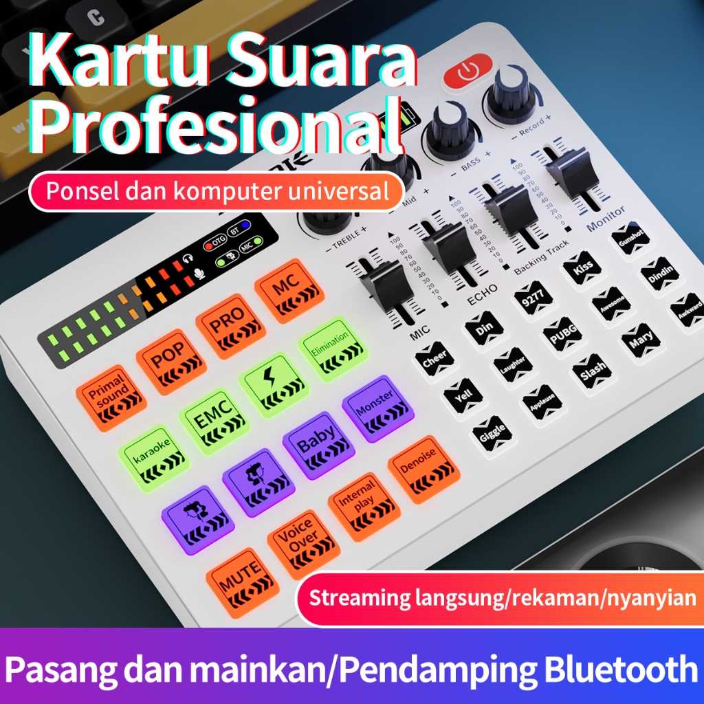 Jual Onered S6 Soundcard Hitam/Putih Original Mixer Bluetooth Sound ...