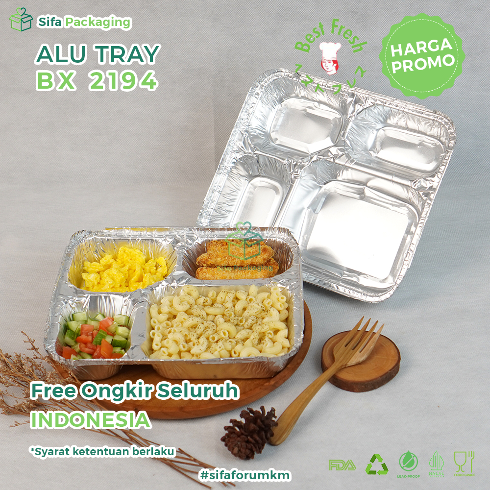 Jual Alumunium Foil Tray Bento Sekat 4 Cup BX 2194 Catering Kotak Bekal ...