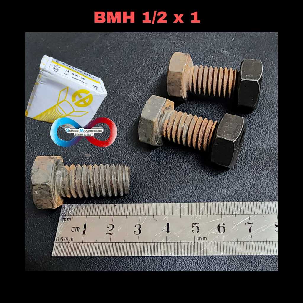 Jual BOX - Baut mur hitam (BMH) 1/2 x 1 inch ( Isi 75 pcs ) | Shopee ...