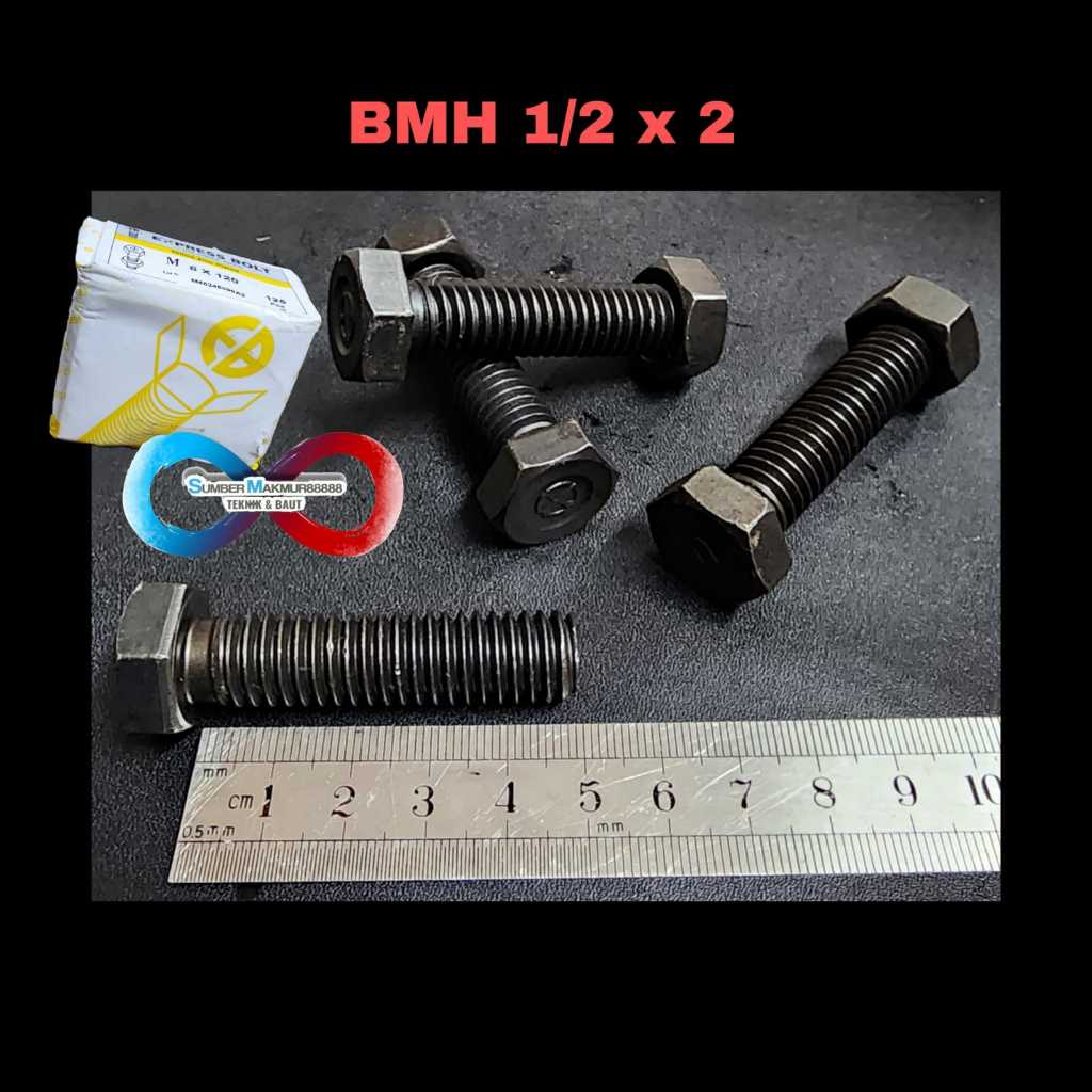 Jual BOX - Baut mur hitam (BMH) 1/2 x 2 inch ( Isi 50 pcs ) | Shopee ...