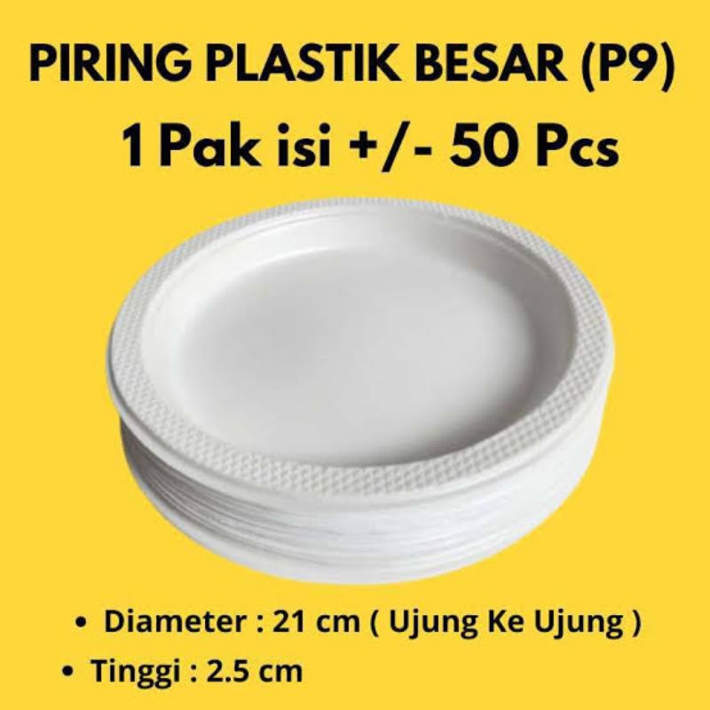 Jual [50 Pcs] Piring Plastik HIPS Putih Besar P9 / Piring Makan Plastik ...