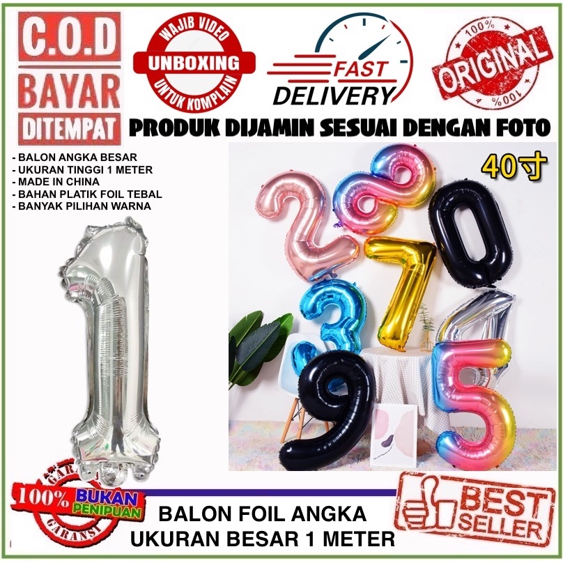 Jual C.O.D Balloon Balon Angka Foil Ulang Tahun Ultah HBD Tebal Ukuran ...