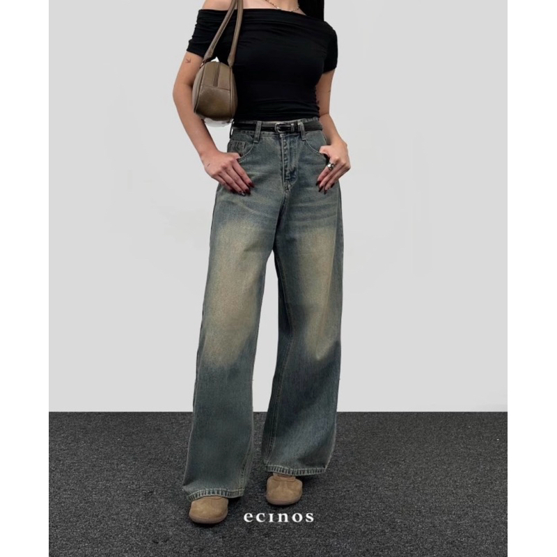 Jual ECINOS - Denim Wide Jeans | Shopee Indonesia