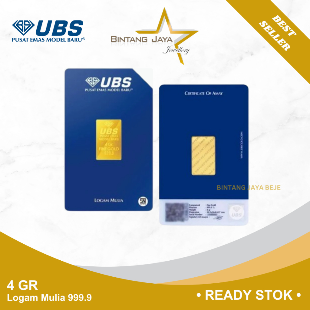 Jual Logam Mulia UBS 4 gr gram Emas (LM) GoldBar Kadar 999.9 Sertifikat Mas UBS Gold Batangan ...