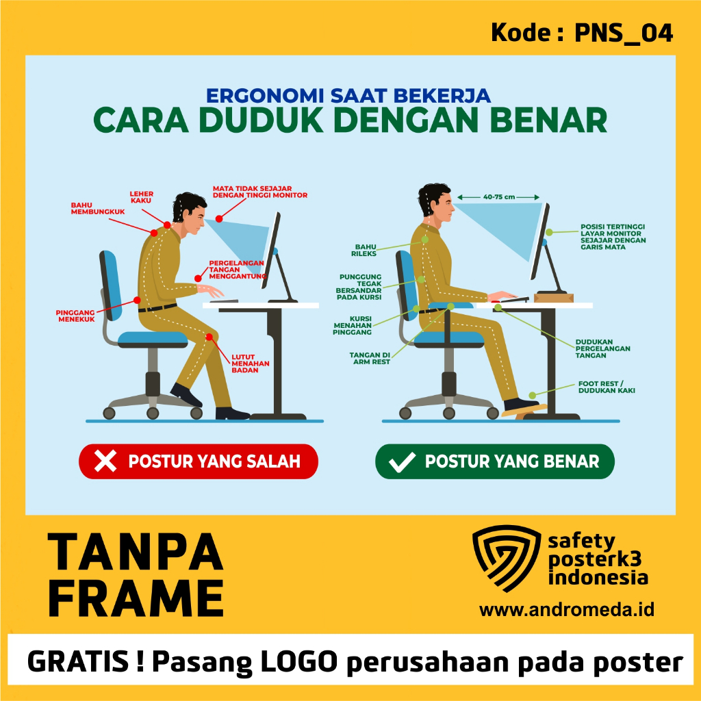 Jual Safety Poster K3 : Ergonomi Saat Bekerja Depan Komputer laptop Cara Duduk Dengan Benar ...