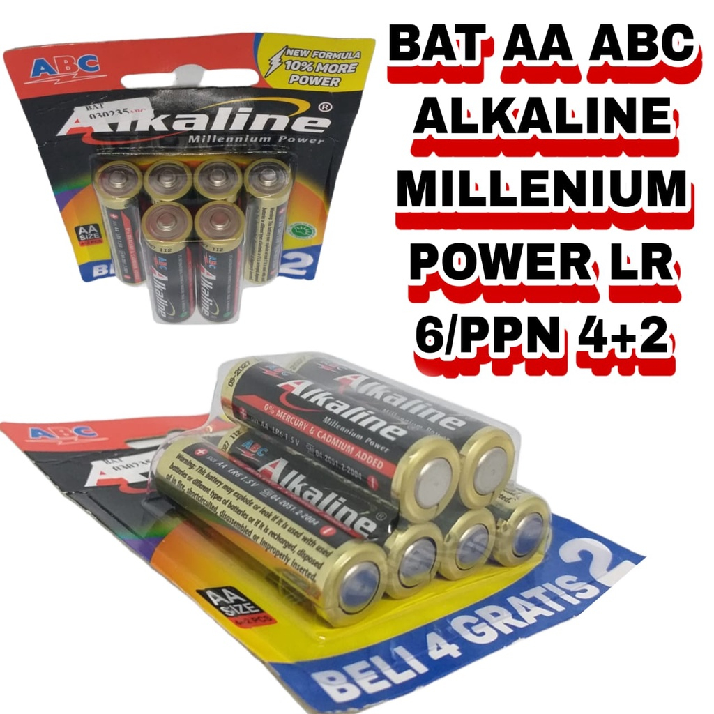 Jual BATRE AA ABC ALKALINE MILLENIUM POWER LR 6 PPN 4+2 | Shopee Indonesia