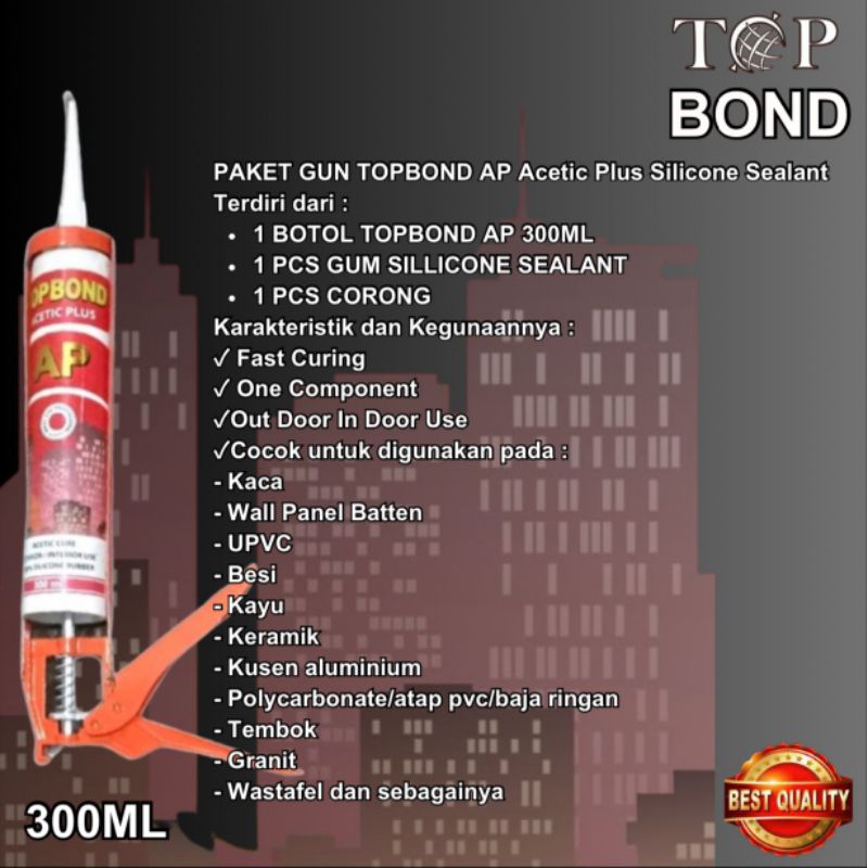 Jual Paket Gun Sealant + Lem Silikon TOPBOND Kaca/UPVC/Wall Panel ...