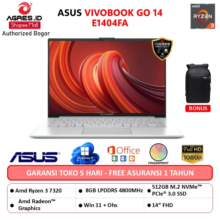 Jual ASUS VIVOBOOK GO 14 E1404FA RYZEN 3 7320 8GB 512GB W11+OHS 14.0FHD ...