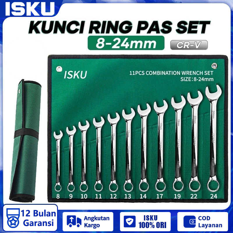 Jual ISKU Kunci Ring Pas Set 11pcs 8-24mm Alat Profesional Kunci pas ...