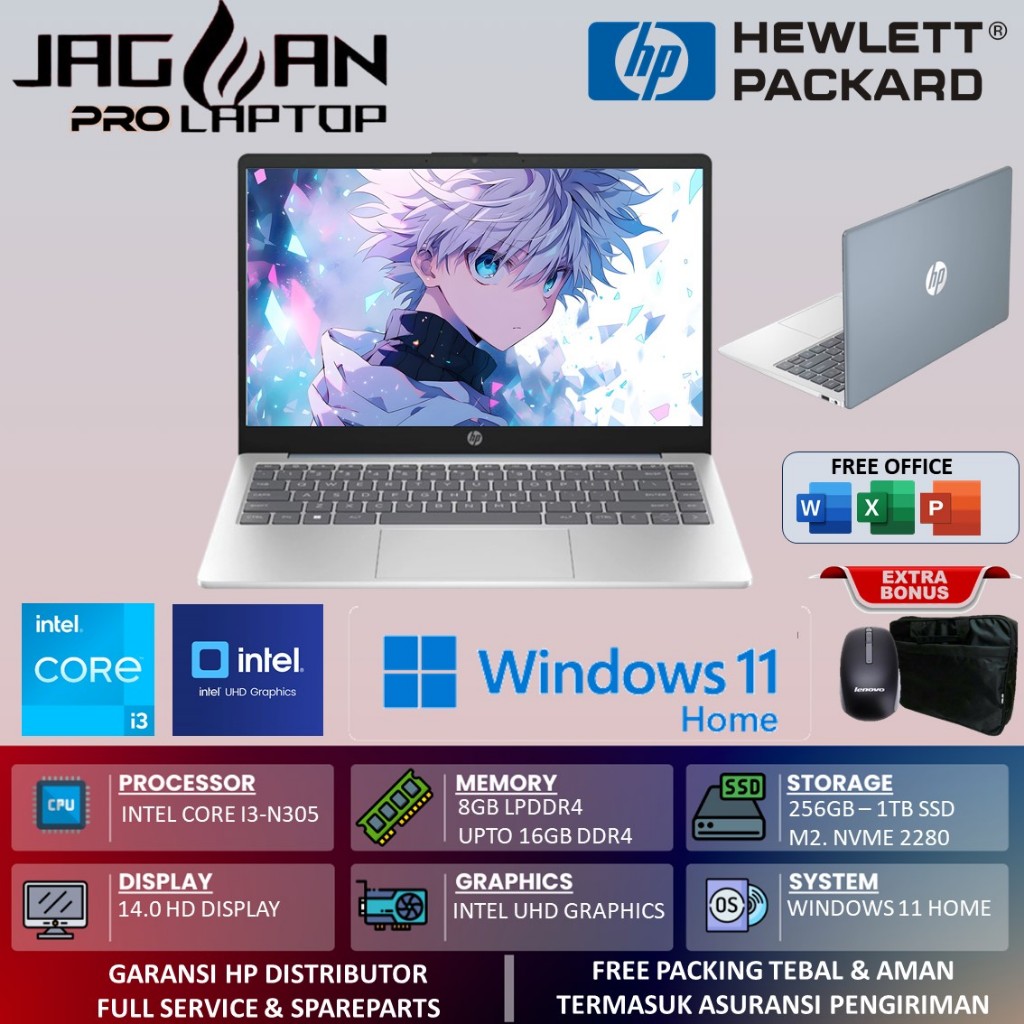 Jual Laptop HP 14 Intel i3 N305 16GB DDR4 1TB SSD 14 HD Windows 11 Home ...